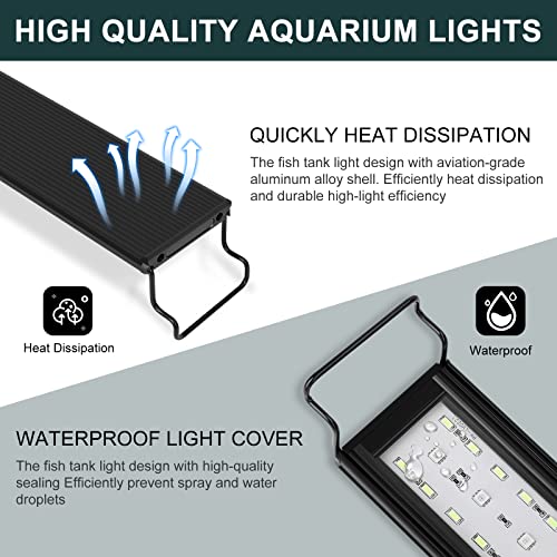 AQQA Aquarium Light with 14 Fish Tank Light Modes Adjustable Brightness Timer 15W LED Aquarium Light for Plants, Aluminum Alloy Shell Extendable Brackets Fit for 12-20 Inch Fish Tank