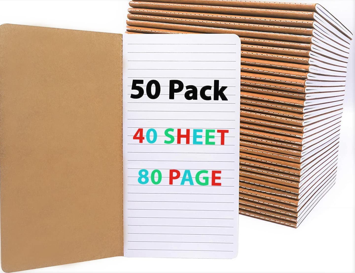 50 Pack Notebook Journals - Travel Notebooks For Memo, Journal, Notes, Diary - Pocket Notebooks Travelers Journal - H5 Lined Notebook - Bulk Journals Sewn Notebook -80 Pages- 4.4 x 8.26 Inches