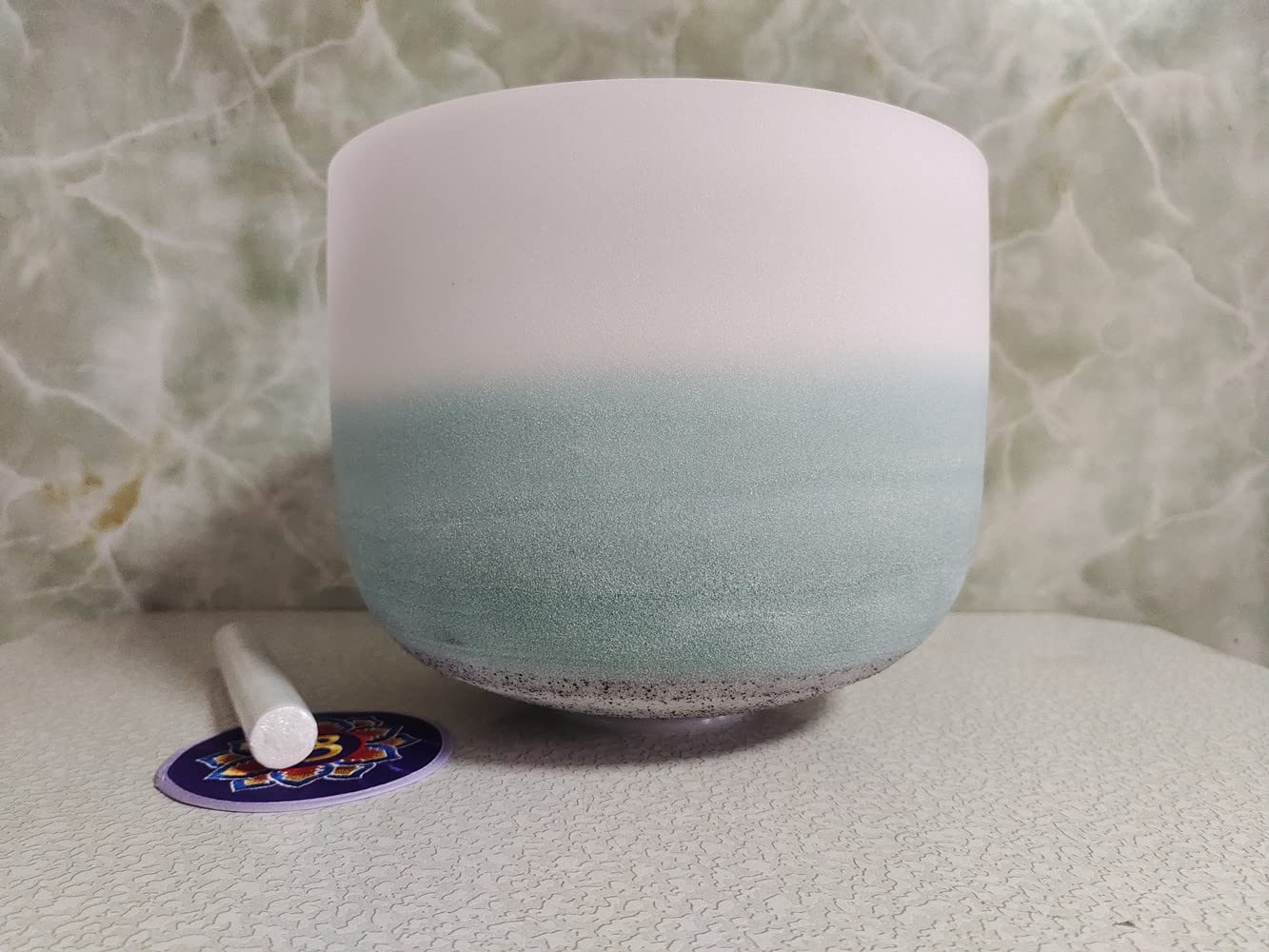 432Hz Morganite + Emerald +Obsidian Gemstone Fusion Crystal Singing Bowl C Root Chakra 14 inch with Free Suede Striker and O ring Rubber Mallet