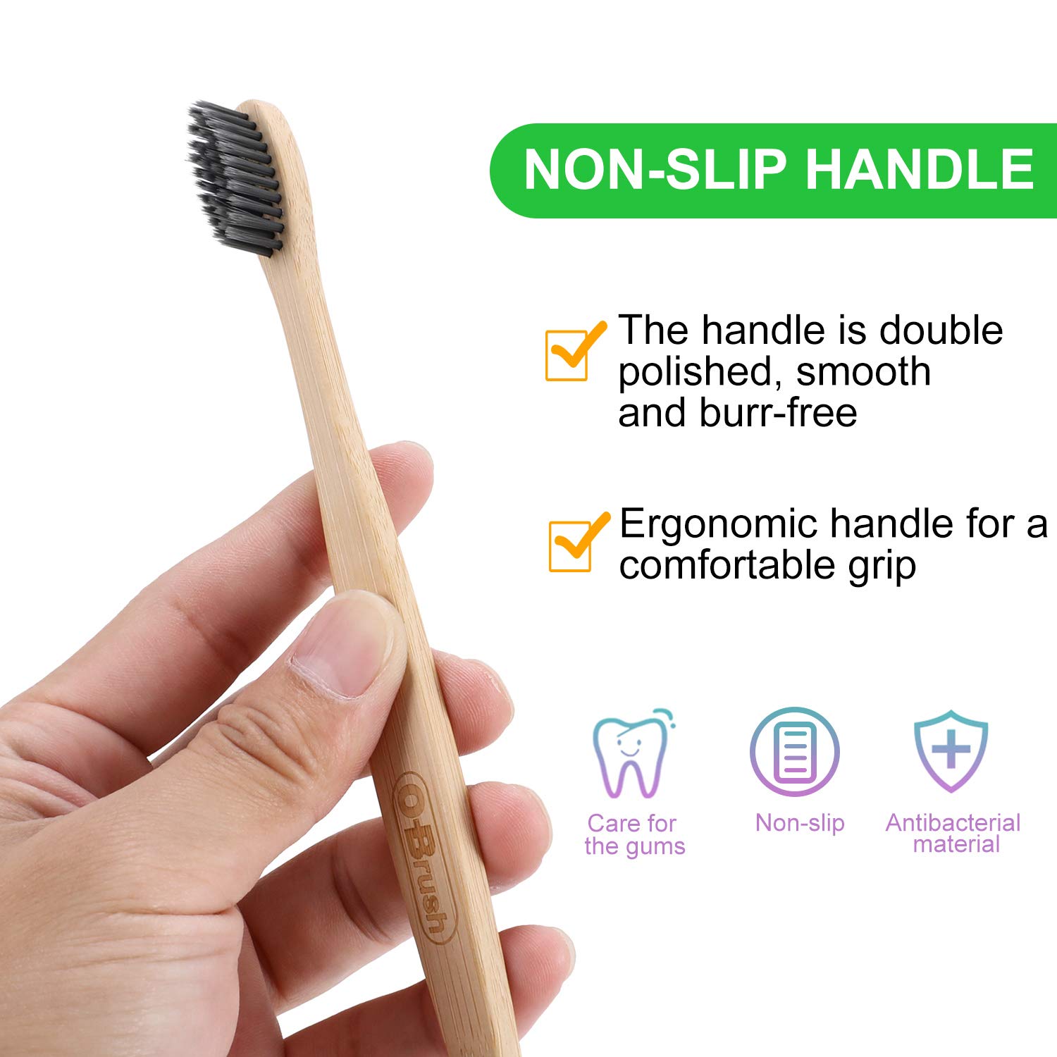 OBrush Bamboo Charcoal Toothbrush, Tooth Brush for Adult, Charcoal Bristles Bamboo Tooth Brush Biodegradable Handle with Medium Nylon Bristles ,Four Patterns,Set of 4