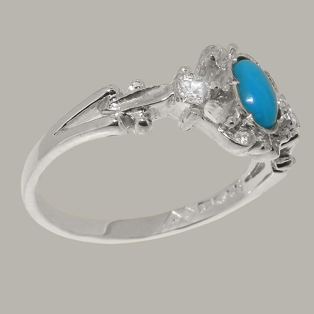 925 Sterling Silver Natural Turquoise & Diamond Womens Engagement Ring - Size 4.5 (0.07 cttw, H-I Color, I2-I3 Clarity)