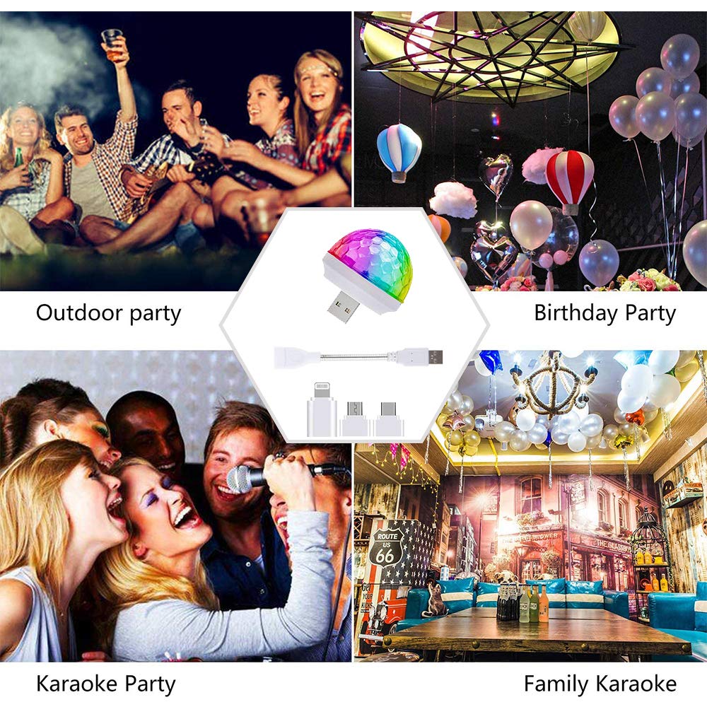 4Pack USB Mini Disco Ball Light, Sound Activated Party Lights DJ Strobe Light for Halloween toys Favors,Parties,Karaoke,Wedding,Birthday DJ Bar,Led Car USB Atmosphere Light (White)