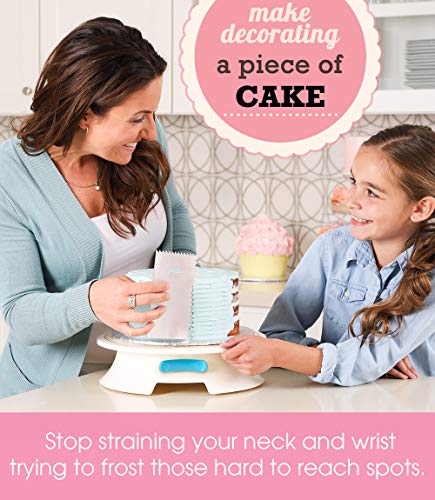 ForeverSmooth Cake Turntable Stand- Sturdiest Rotating Cake Leveler & Slicer. Decorating Supplies Kit w/Offset Spatula Set, Icing Bench Scraper, Cake Boards. 12 Inch White Spinner Baking Accessories