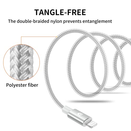 UNBREAKcable iPhone Charger Cable 2M [Apple MFi Certified C89] Fast Nylon Braided Lightning Cable for iPhone 13/13 pro/13 mini/12/12 Pro/Se 2020/11/11 Pro/XR/XS/X/8 iPad Pro - Silver