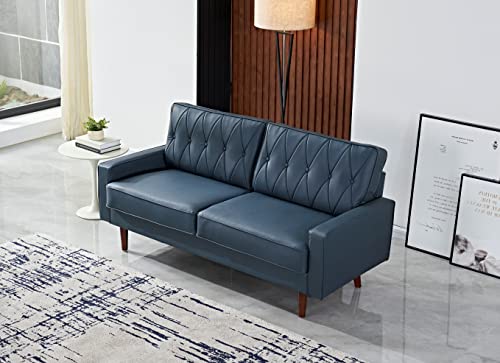 US Pride Furniture Modern Style Faux Leather 69.3ββ Wide with Round Tapered Legs Living Room Sofas, Blue