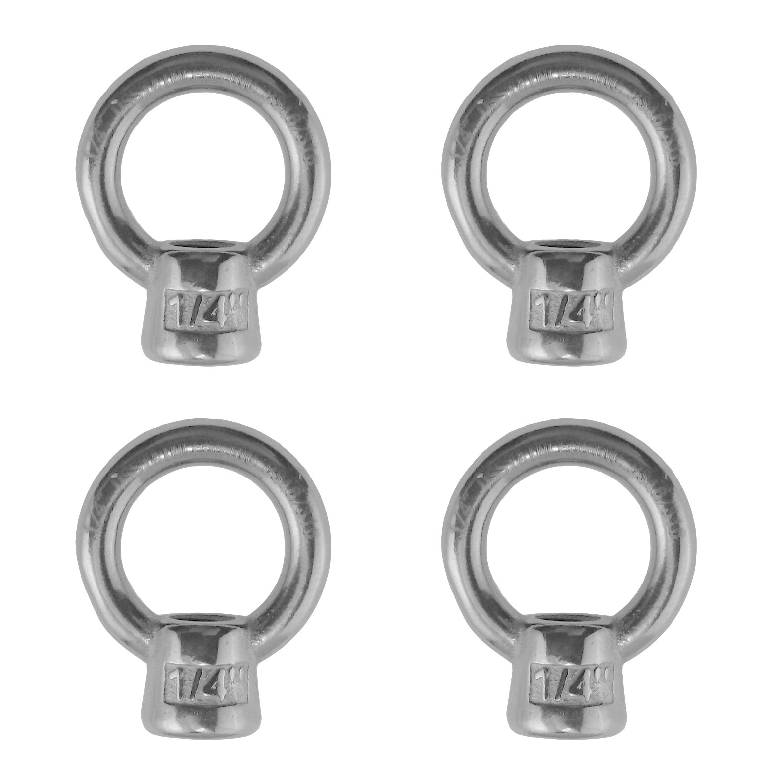 US Stainless 4 Pieces Stainless Steel 316 Lifting Eye Nut 1/4" UNC Marine Grade Pitch of 20