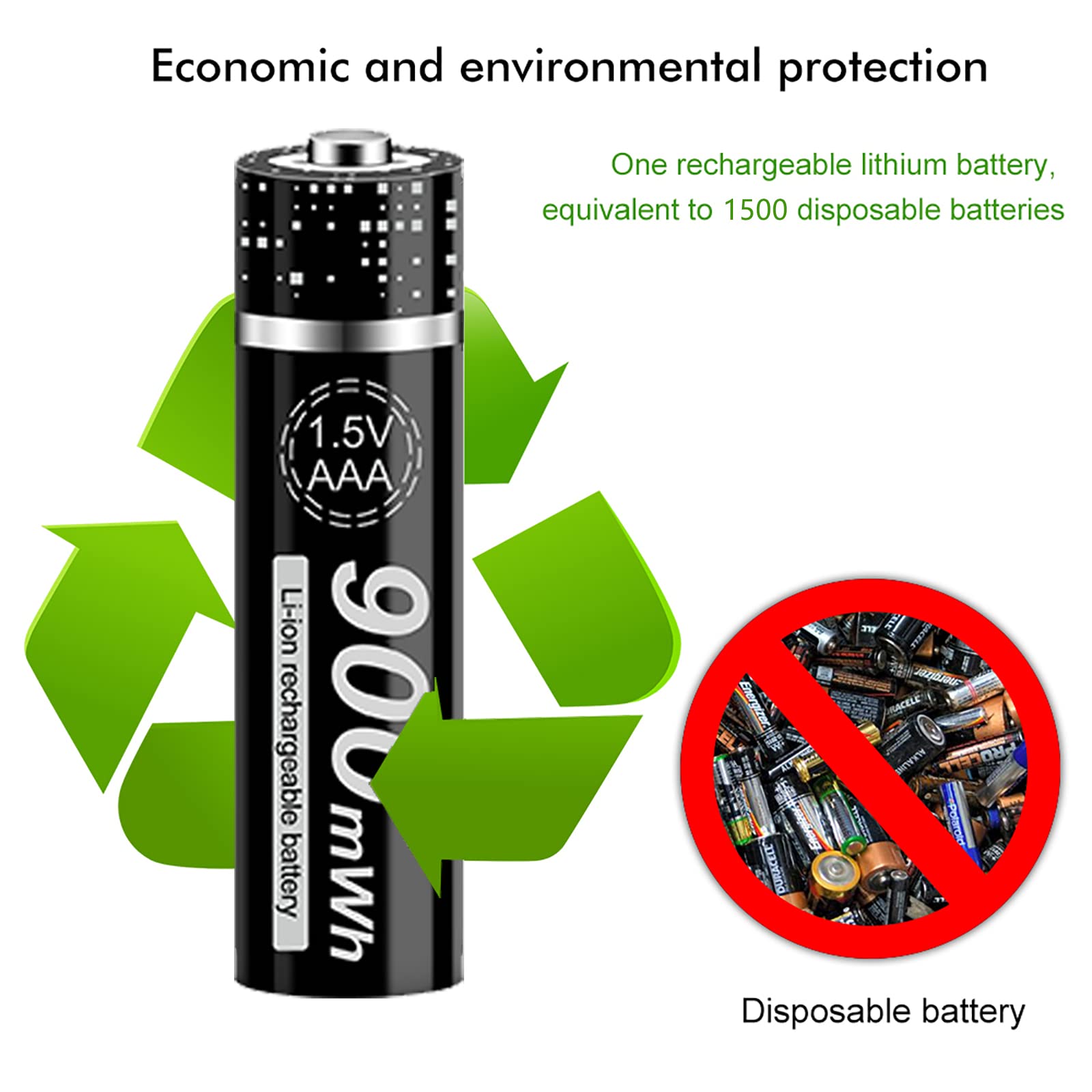 Tenberly 1.5V AAA Rechargeable Batteries 8 Pack Lithium Battery 900mWh 1.5V Constant Voltage Rechargeable AAA Batteries.(Rechargeable Trip A Battery)