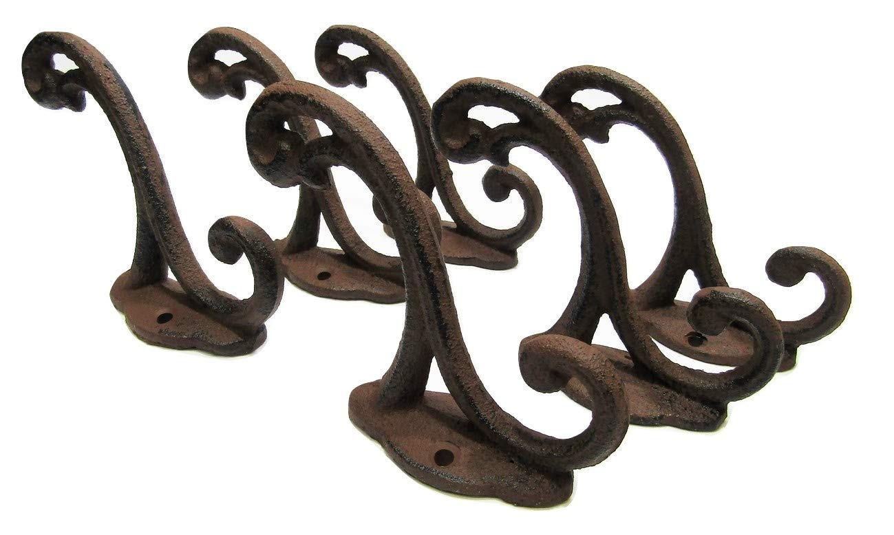 Cast Iron Coat Hat Hooks 3 Inch Set of 6 Double hook Rustic Antique Style