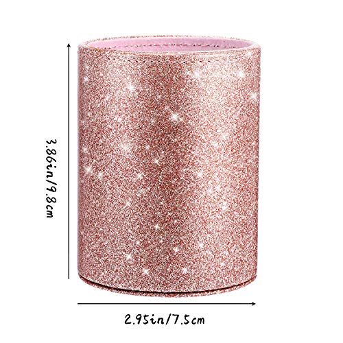 PU Glitter Pen Holder Pencil Cup Rose Gold Shiny for Women Girls, Luxury Makeup Brush Holder Pu Leather Organizer Cup Gift for Desk Office Classroom Home