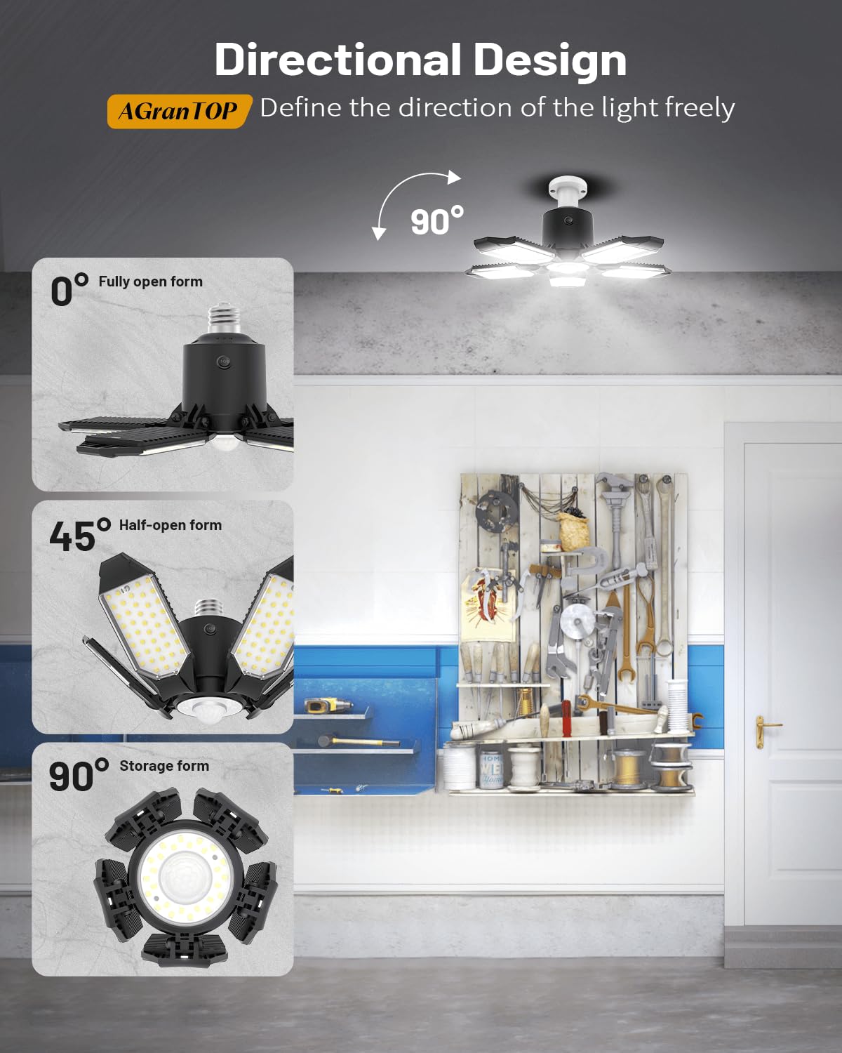 AGranTOP Motion Sensor Garage Light - 180W 18000LM Shop Light with Motion Sensor, 3 Switch Modes, Dusk to Dawn Indoor Motion Activated LED Ceiling Light for Garage, Warehouse, Workshop (1 Pack)