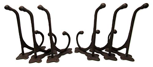 Cast Iron Coat Harness Hooks Hangers Set of 6 Large 9.5 x 4 Inch Rustic Style