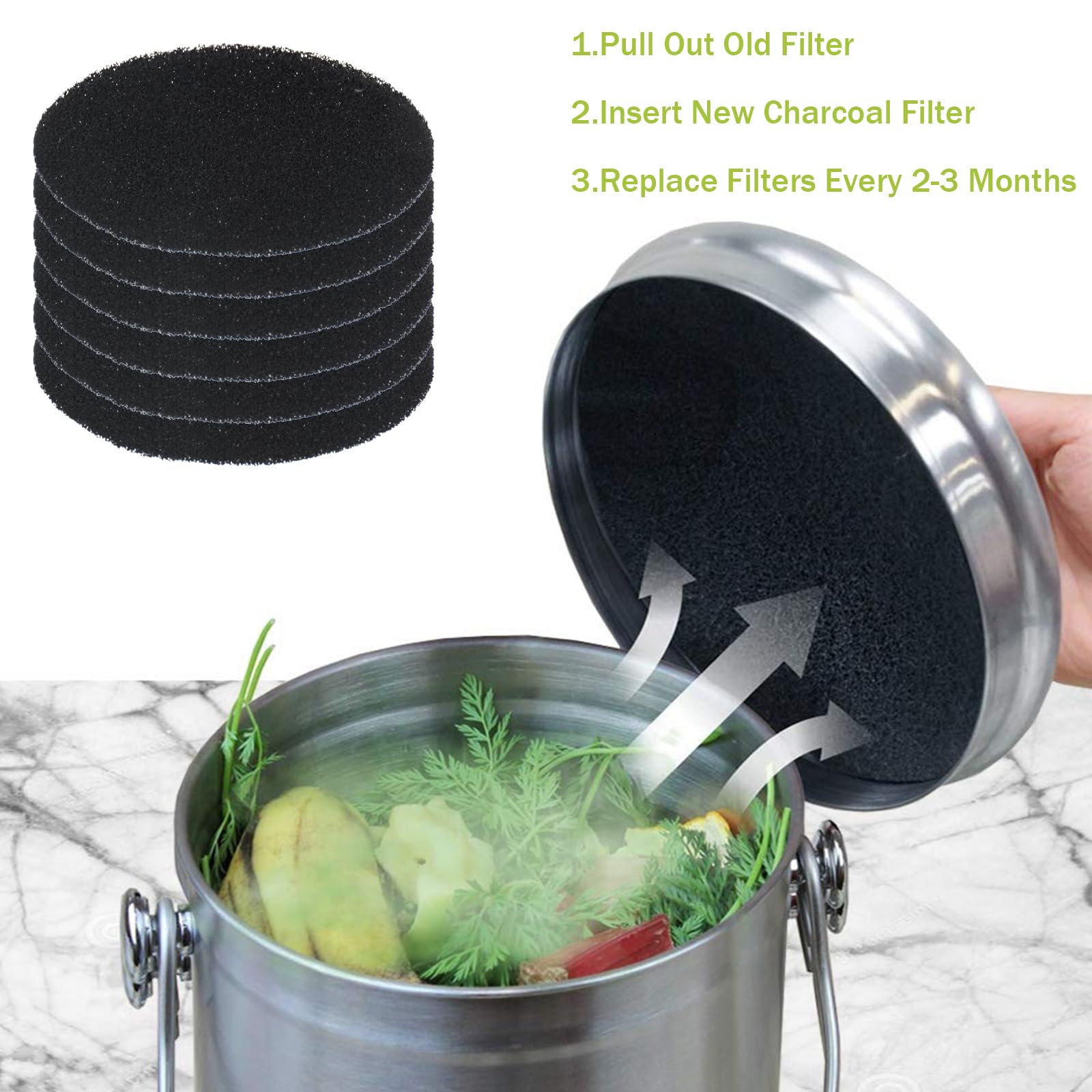 6 Pack Round Carbon Filter Compost Bin Filters Compost Bucket Filters Compost Filters 6.7 Inch Spare Activated Charcoal Home Bucket Refill Sets