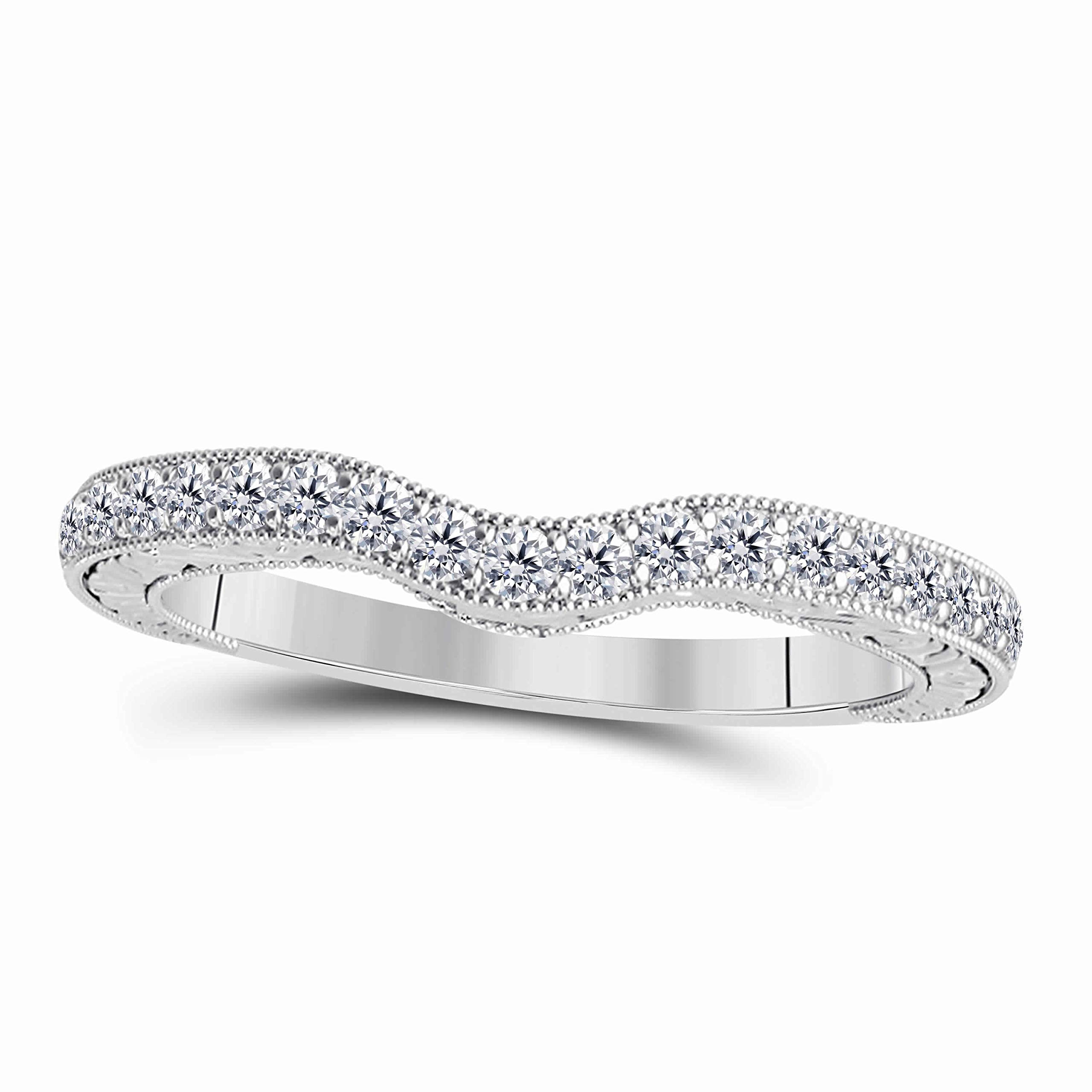 925 Sterling Silver Round Cut Cubic Zirconia Half Eternity Curved Wedding Band Ring
