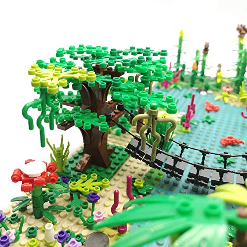 ZHX Rainforest Jungle Bridge Building Block Toys with 2pcs Baseplates(10x10 inches Each) Garden Bricks Accessories Bush Flowers Animals Coconut Trees for Classic Brick Block Toys