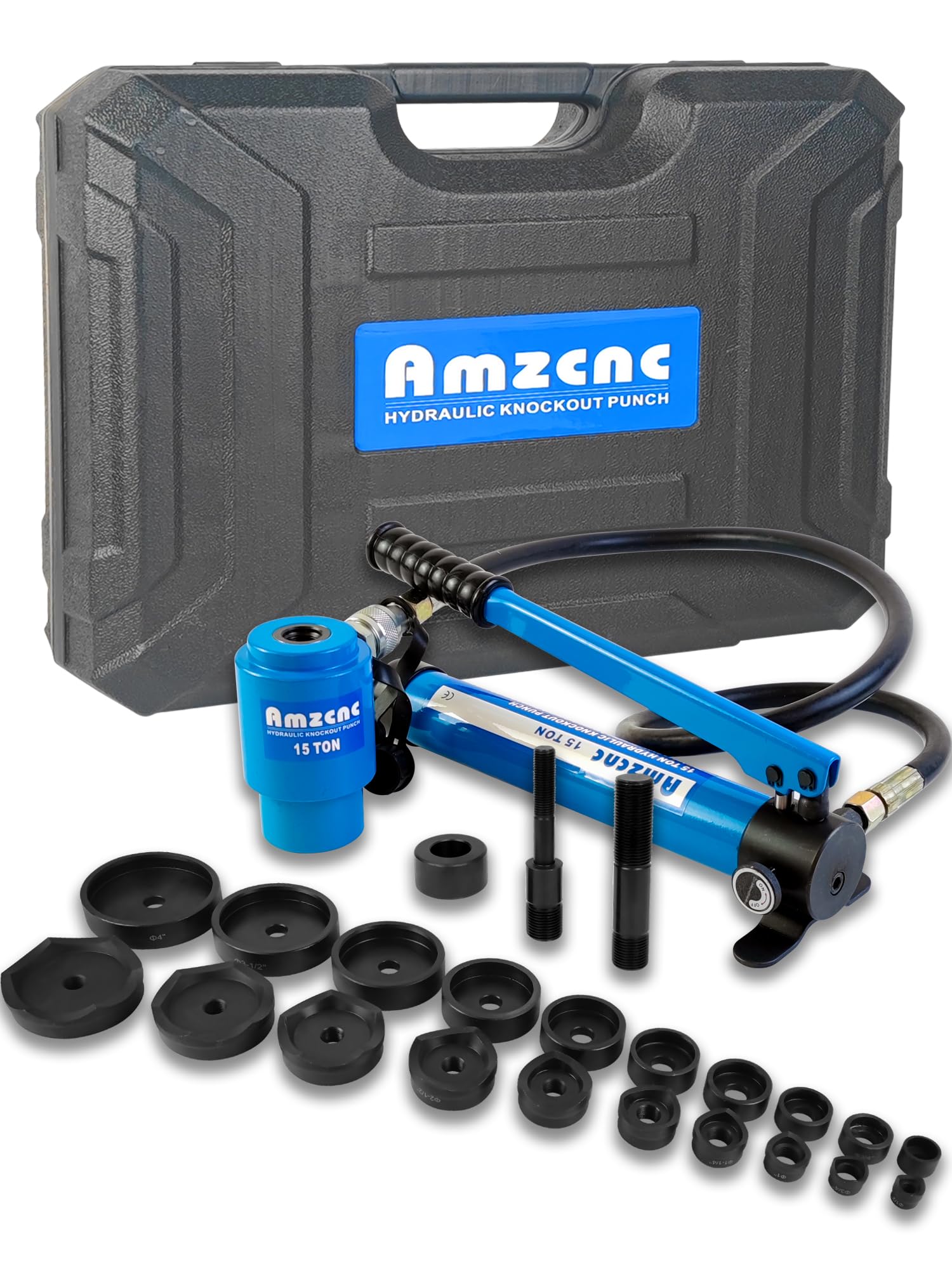 AMZCNC Hydraulic Knockout Punch Electrical Conduit Hole Cutter Set KO Tool Kit 1/2 to 4 inch (15T(1/2"-4"))