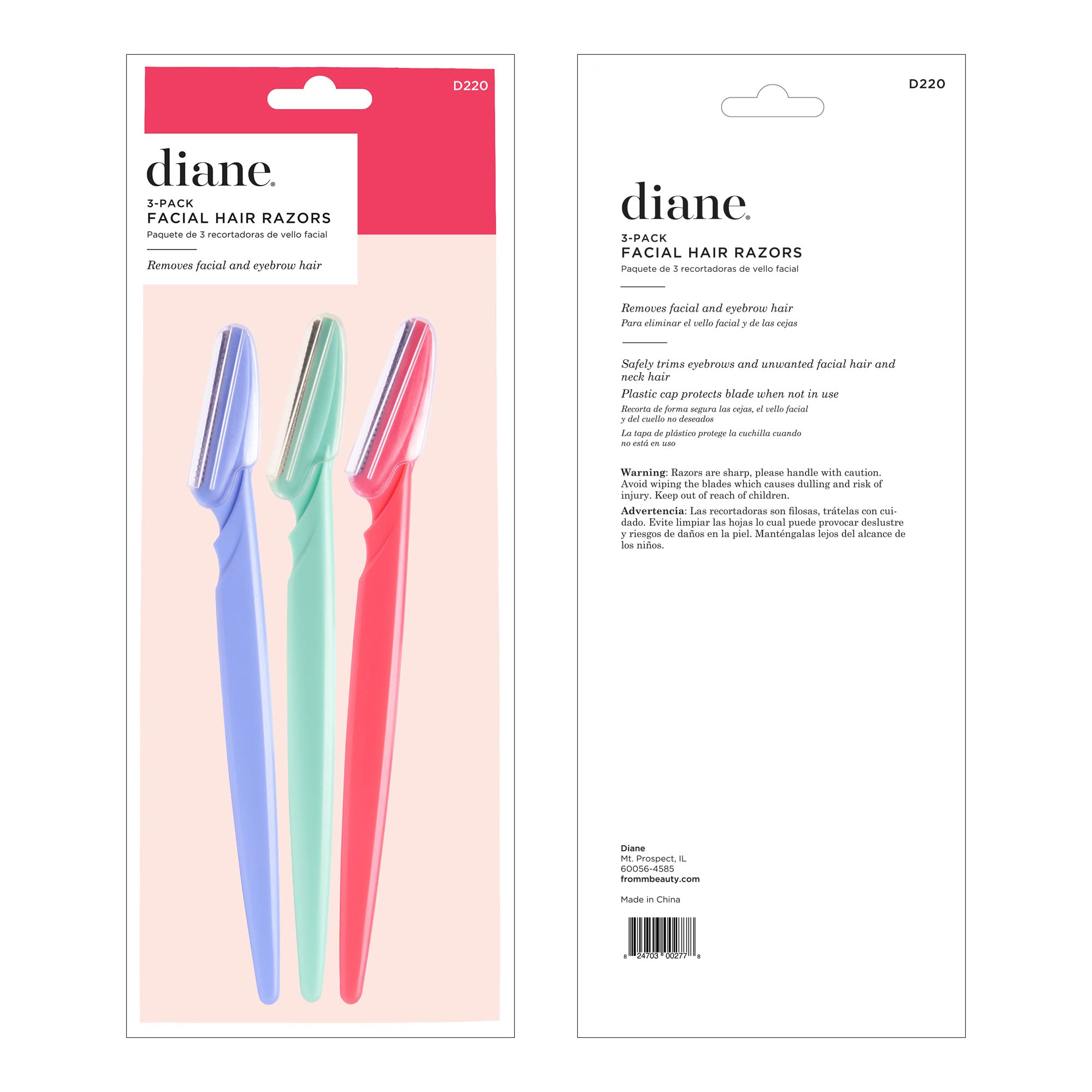 Diane D220 Eyebrow Facial Hair Shaper Trimmer, Dermaplaning Razor - 3 Pack