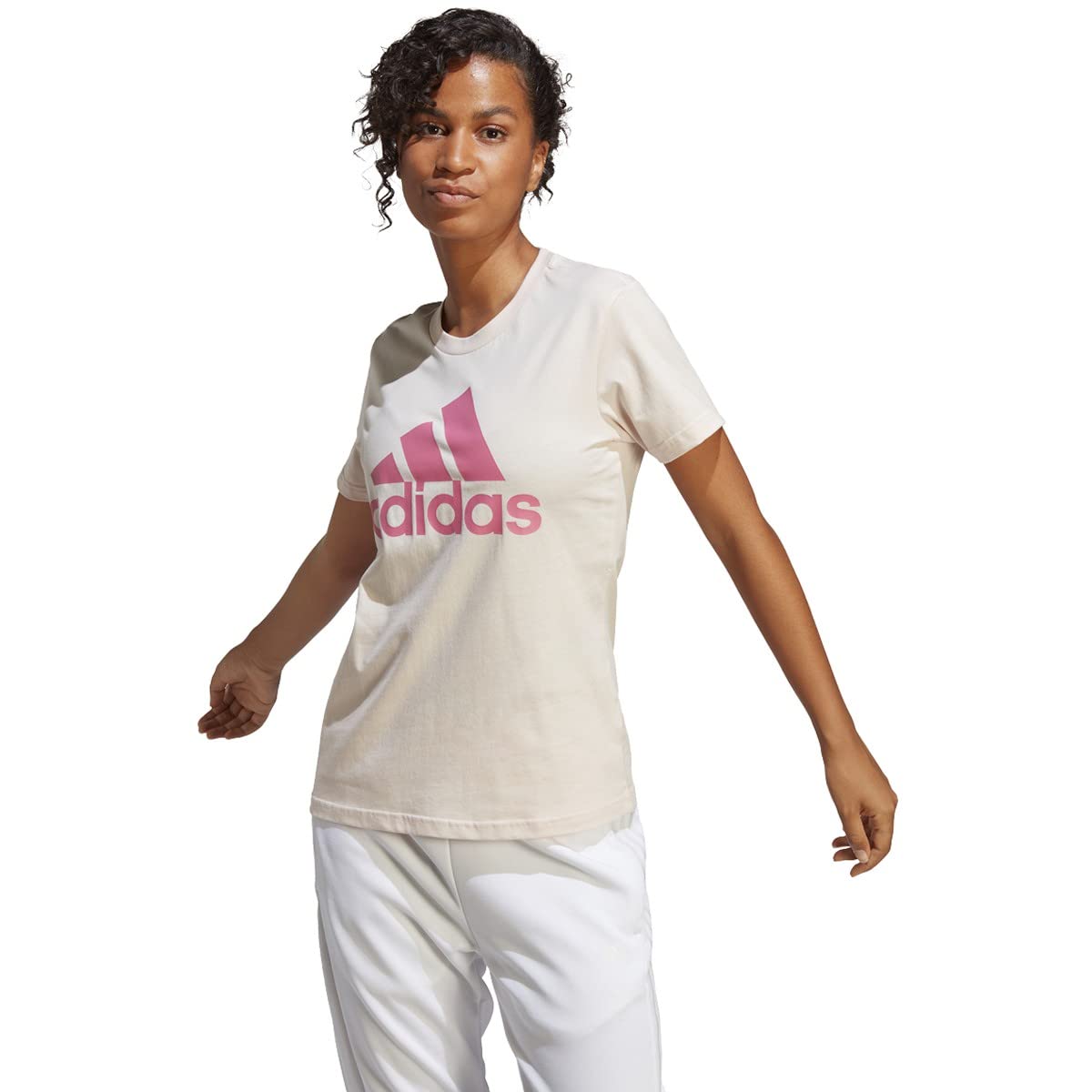 adidas womens Essentials Logo Tee T Shirt, Wonder Quartz/Pulse Magenta, X-Small US