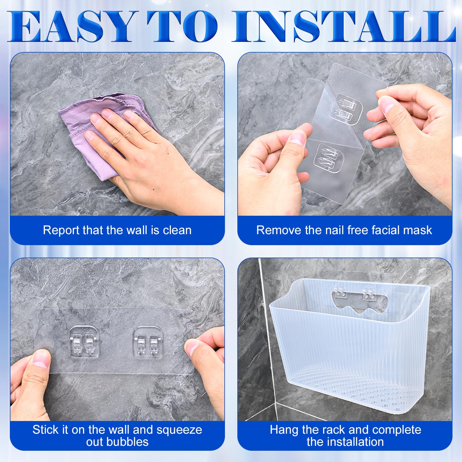 6 Pack Storage Organizer Bins Wall Mounted Organizer Basket Stackable Fridge Cabinet Door Bin Plastic Hanging Baskets with Self-adhesive Hooks for Kitchen Bathroom Pantry Freezer Under Sink - BPA Free