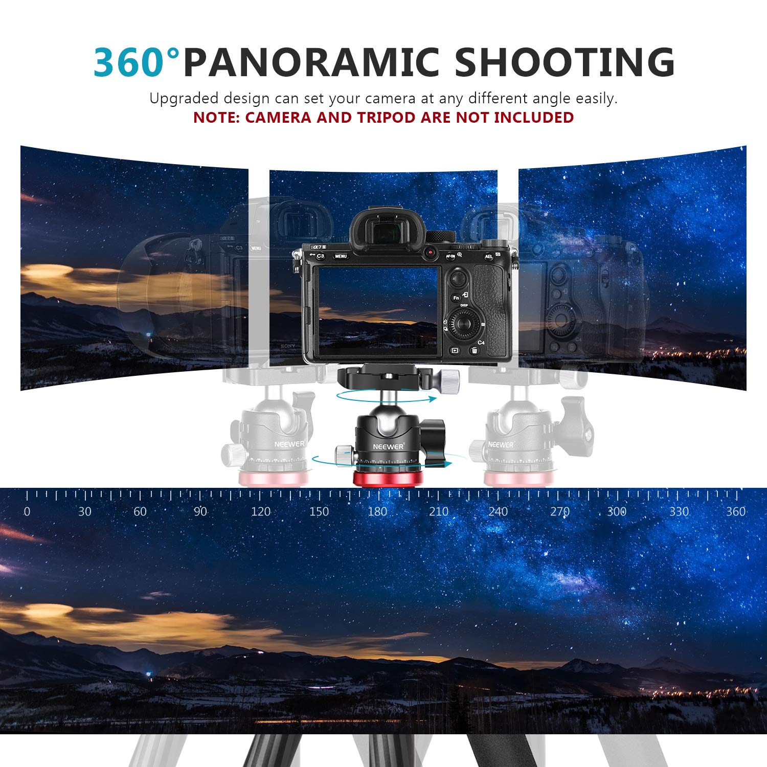 NEEWER Professional 28mm Low Profile Tripod Ball Head with 360° Rotation and 2 Locking Buttons, Arca Type 1/4" QR Plate and Spirit Level for Tripod/Camera, Max Load: 5 kg