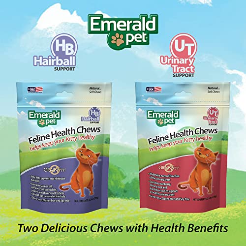 Emerald Pet Feline Health Chews UT Support β Natural Grain Free Urinary Tract Health Cat Chews β Cat Urinary Supplements with Cranberry, Chicory Root, and Dandelion Leaf Extract β Made in USA, 2.5 oz