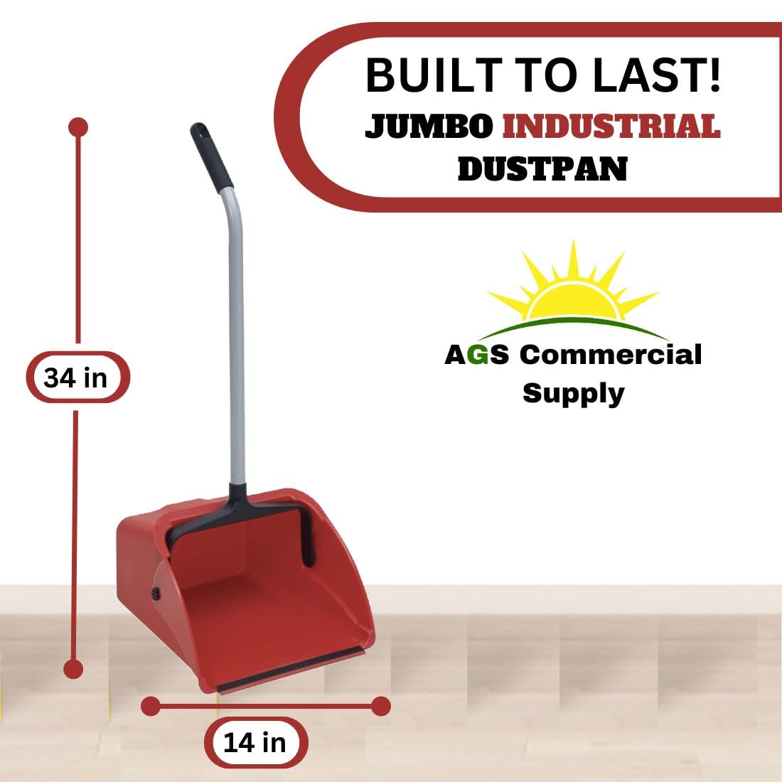AGS Commercial Dust Pan (4 Pack) - Dustpan - Dust Pans - Large Dust Pan - Stand Up Dust Pan - Outdoor Dustpan - Heavy Duty Dust Pan - Commercial Dust Pan - Lobby Dustpan - Industrial Dust Pan