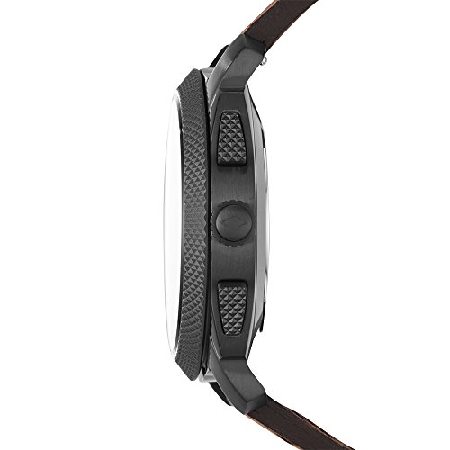 Fossil Men's 45mm Machine Stainless Steel and Leather Hybrid Smart Watch, Color: Black, Brown (Model: FTW1163)