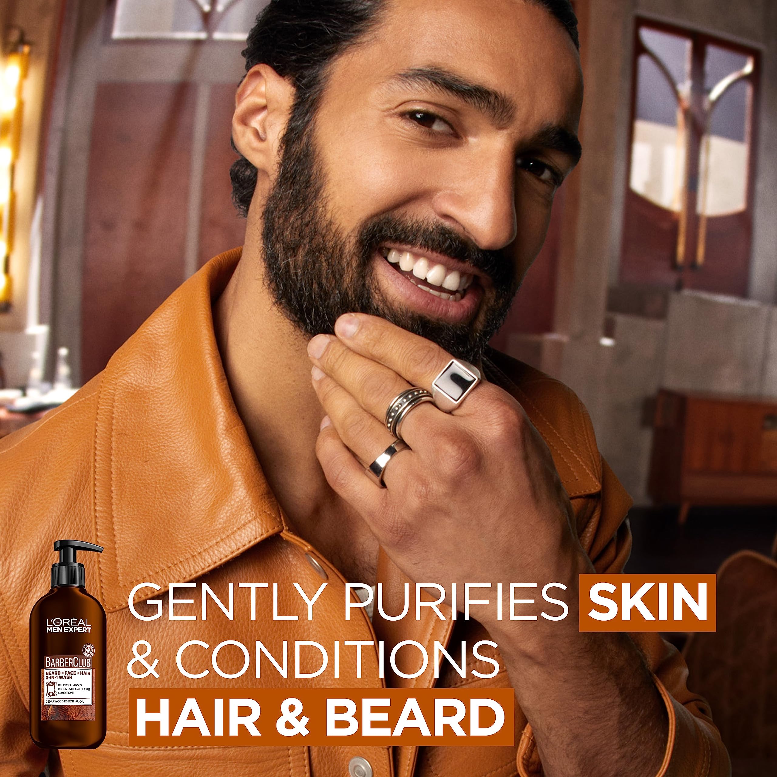 L’Oréal Paris Men Expert Cleansing 3-in-1 Beard, Face & Hair Wash 200ml, Barber Club Wash With Cedarwood Essential Oil, Deeply Cleanses and Removes Beard Flakes