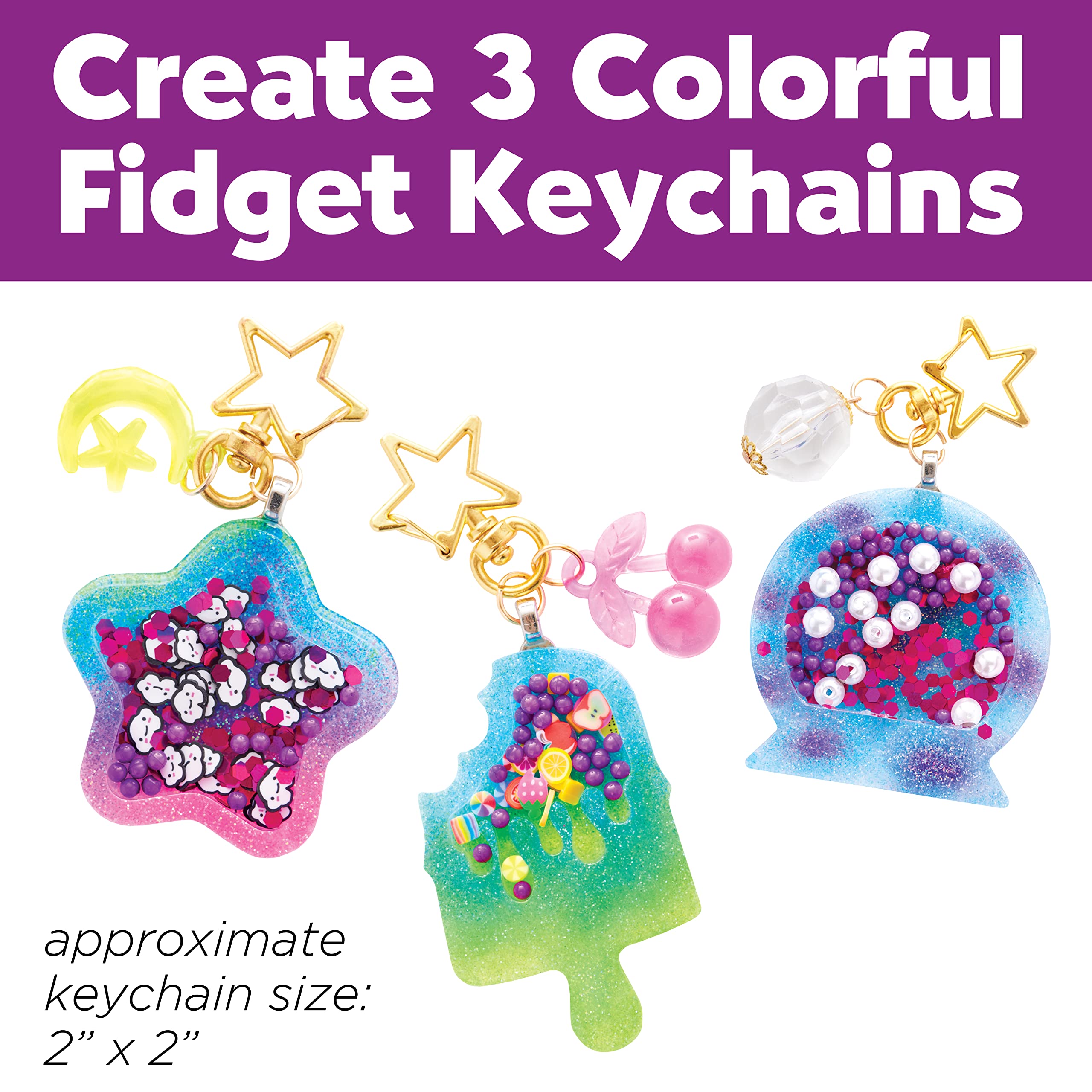Creativity for Kids Resin Fidget Shakers - Create 3 Sensory Keychains, DIY Crafts for Kids Age 8-10+, Neon, 3" x 3"