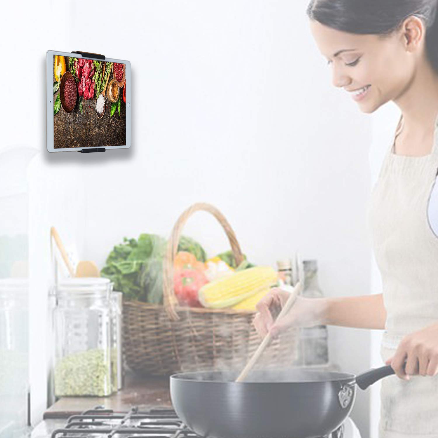 TFY Universal Kitchen Wall Mount for Tablet, eReader and Smartphones, for iPad Air, Mini, iPad Pro 10.5 inch, Wall Holder (Black)