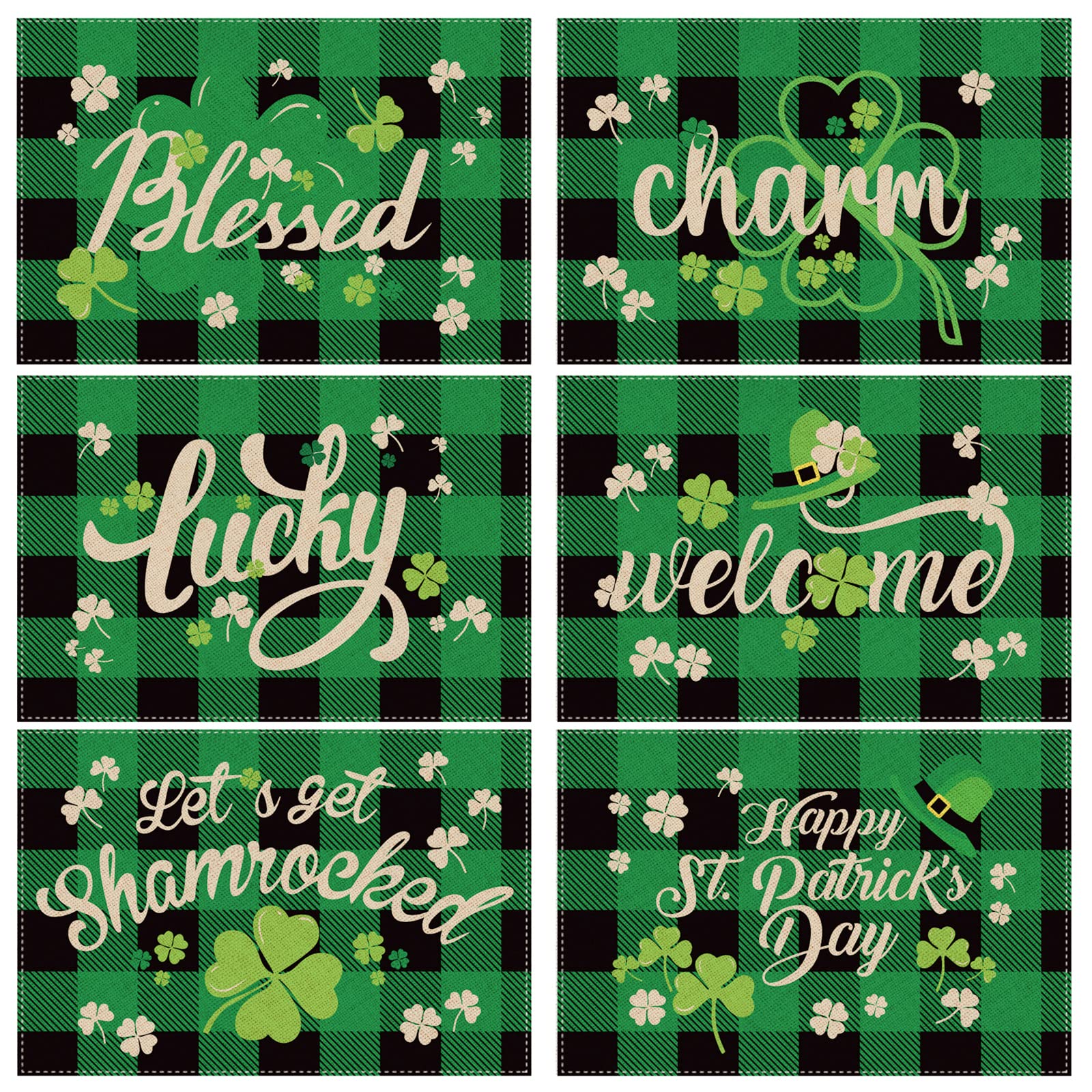 6Pcs St. Patrick's Day Placemats Shamrock Table Mats Resistant Sage Green Placemat for Green Kitchen Dining Table Heat Insulation Washable Place mats