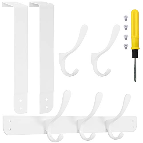 SKOLOO Over The Door Hook Rack, 5 Door Hanger Hooks for Clothes Towels Coat, Over The Door Coat Rack (White)