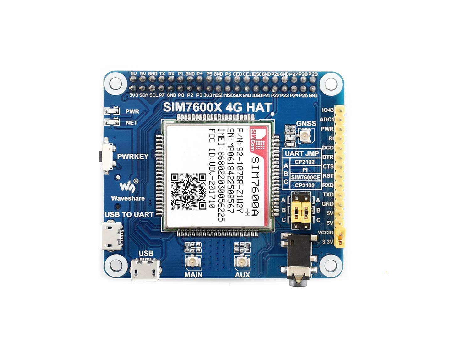 4G / 3G / GNSS HAT Module for Raspberry Pi Zero/Zero W/Zero WH/2B/3B/3B+ Based on SIM7600A-H, 4G Communication and GNSS Positioning Module Support LTE CAT4 up to 150Mbps for North America