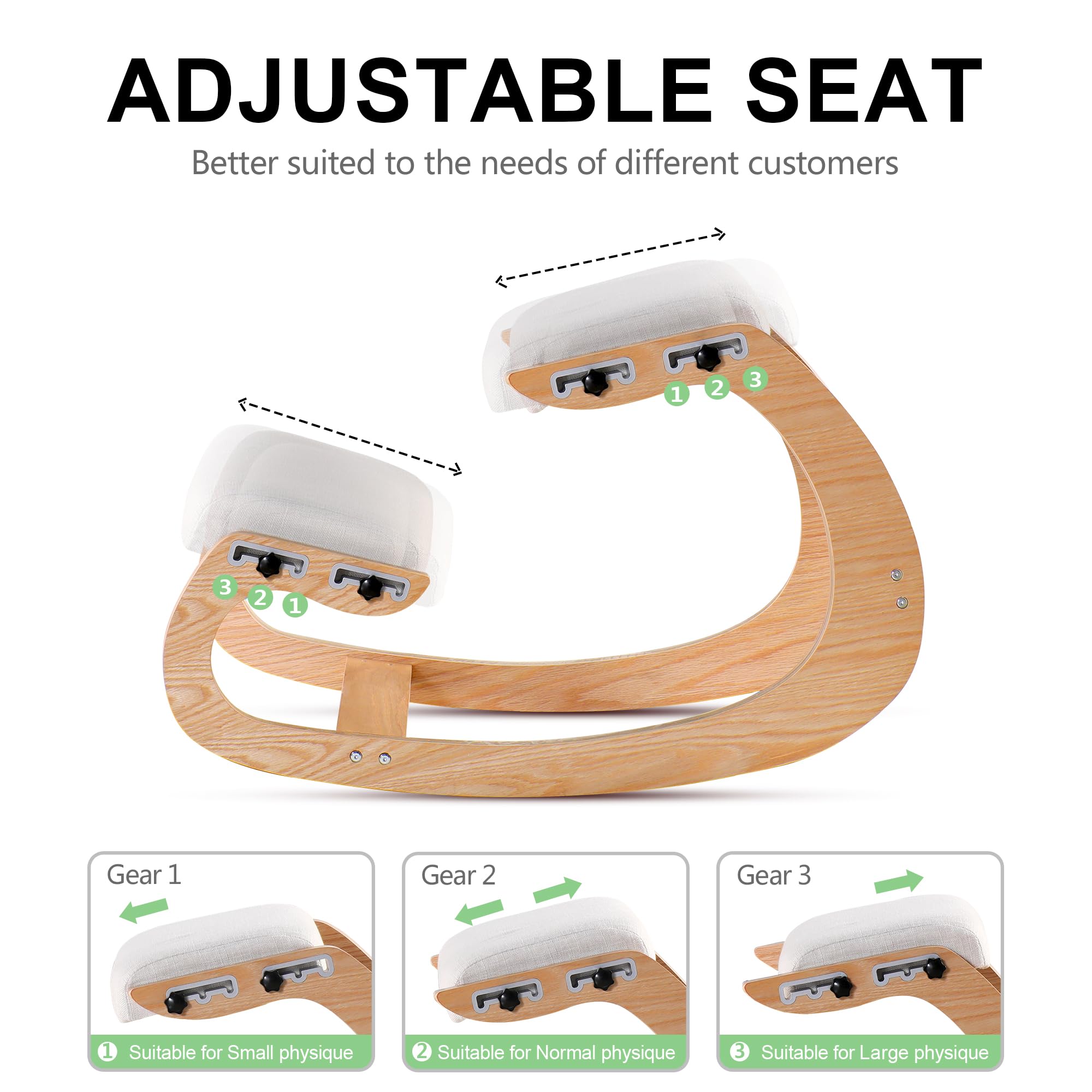 Adjustable Kneeling Chair, Wooden Ergonomic Rocking Chair - Improve Your Posture with an Angled Seat for Home,Office(White Oak)