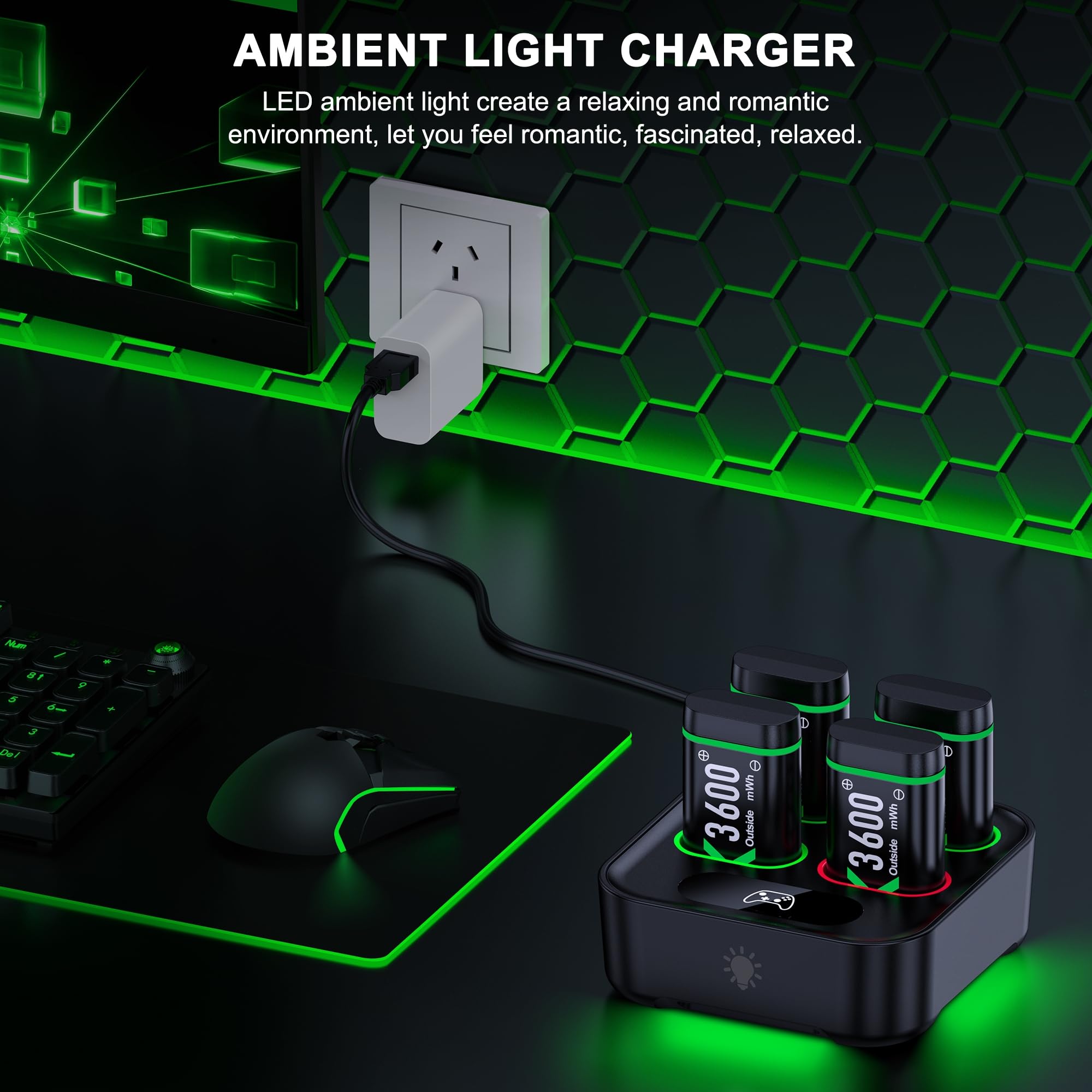 4x1200mAh Rechargeable Battery for Xbox One/Xbox Series X|S, Controller Battery Pack with Xbox One Charger Station for Xbox One/ S/ X/ Elite,Rechargeable Batteries with Xbox One/Series Accessories Kit