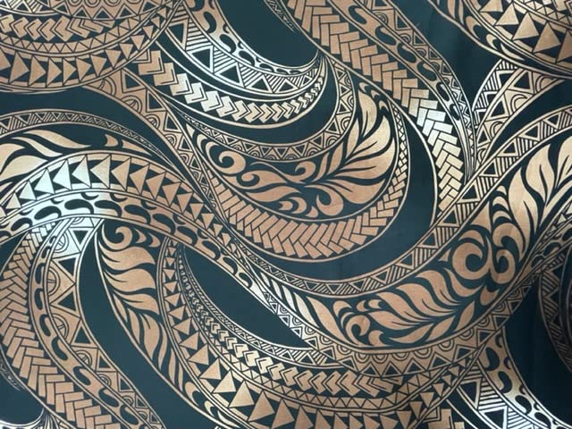 Originals by Hitomi Brown Swirly Tribal Hawaiian Print Fabric Sold by The Yard