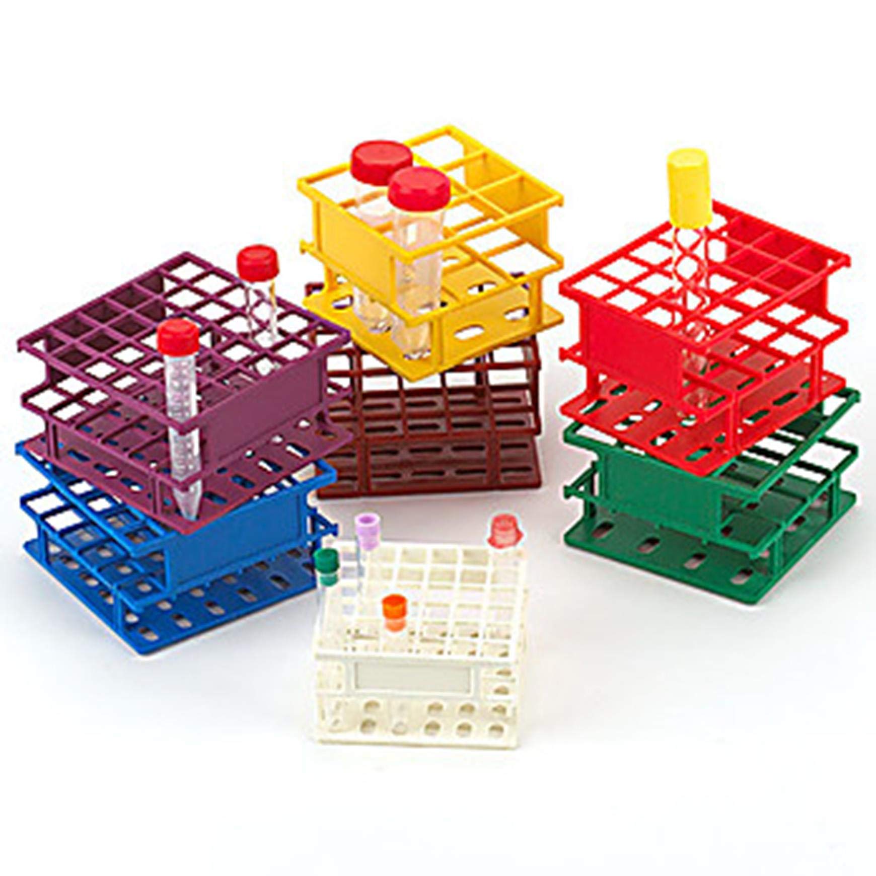 Globe Scientific 456845Y Nylon Half Size Wireless Tube Rack, 30mm Diameter, 9-Place, Yellow