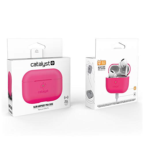 Slim Case for AirPods Pro by Catalyst - Skin for Apple AirPods Pro Charging Case, Interchangeable Colors, Protective Cover Soft Skin, Compatible Wireless Charging - Neon Pink