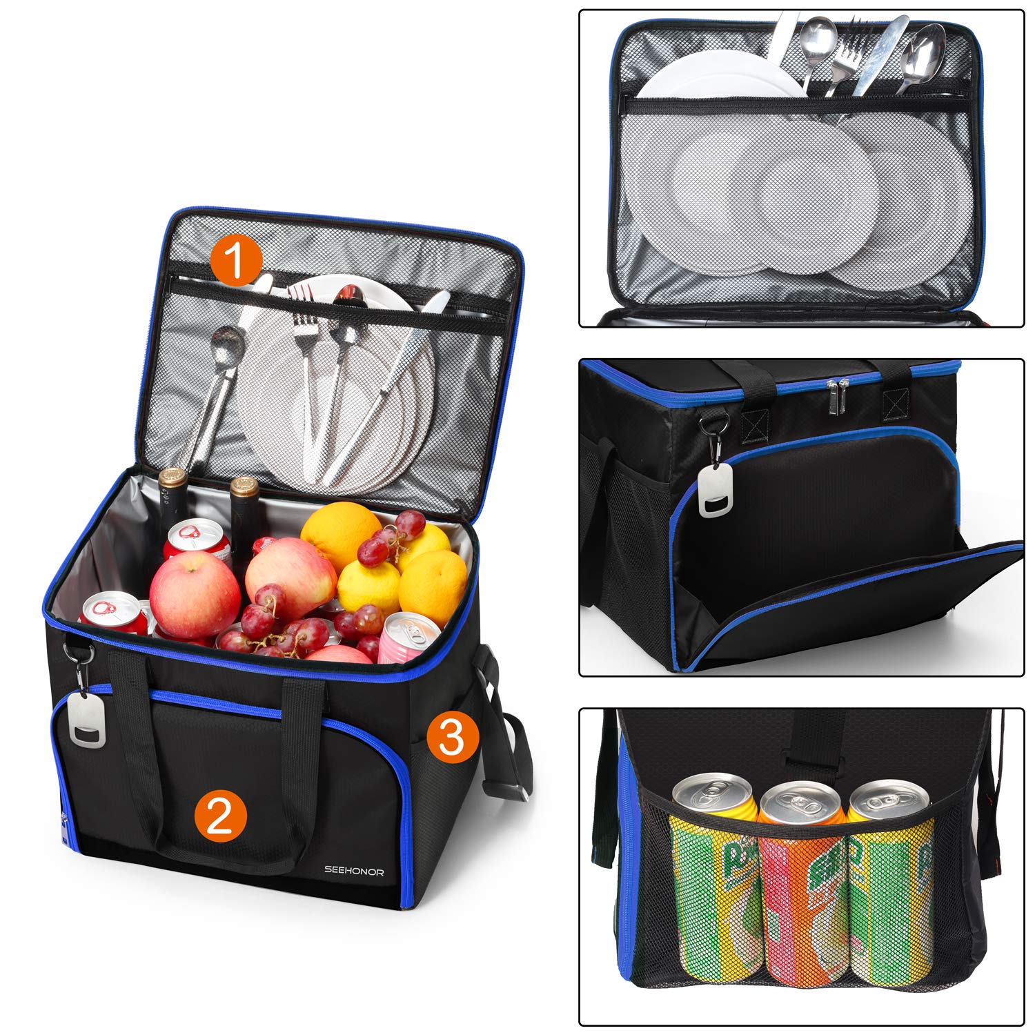 45-Can Insulated Cooler Bag Leakproof Soft Sided Cooler Bag Collapsible Portable Cooler for Camping Picnic Lunch BBQ Beach