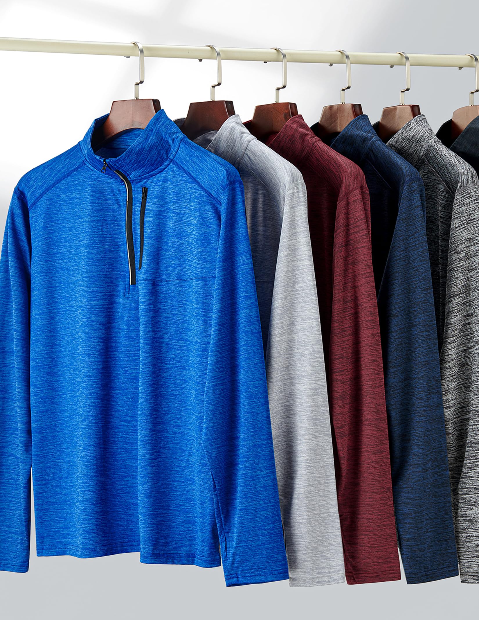 3 Pack: Men's Quarter 1/4 Zip Pullover Long Sleeve Workout Jackets, Athletic Dry Fit Running Shirts (Set 2, Large)