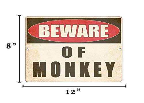 Rogue River Tactical Funny Sarcastic Metal Tin Sign Wall Decor Man Cave Bar Yard Wall Warning Beware of Monkey