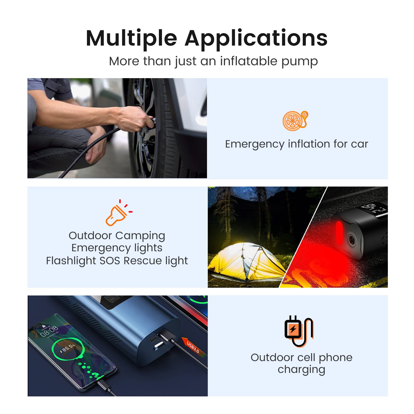 Tire Inflator Air Compressor Portable,Air Pump for inflatables,MekedeTech Rechargeable Battery Powered Electric Bike Air Pump w/Pressure Gauge,150PSI Wireless Pump for Car,Motorcyle,Balls