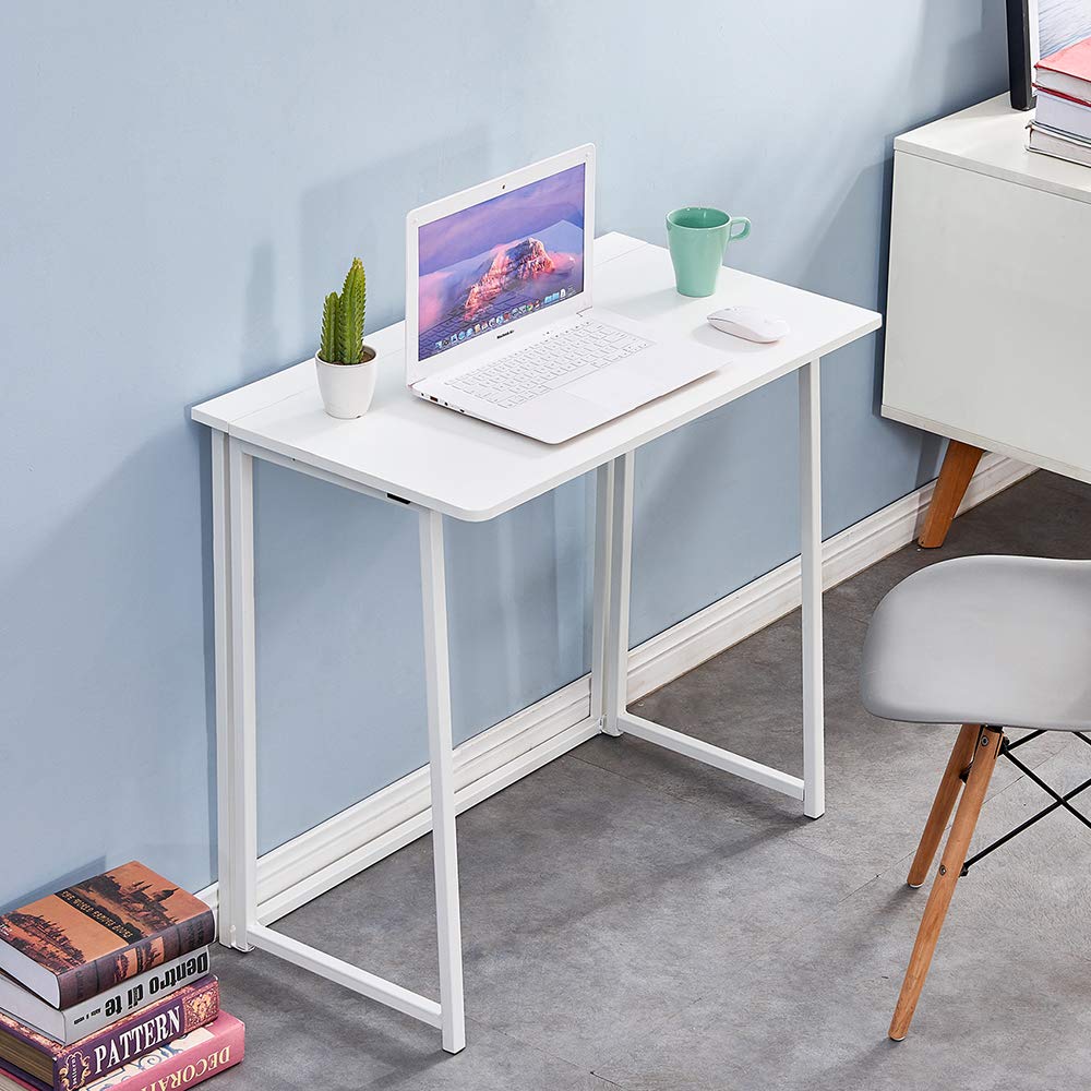 4HOMART Folding Desk, Small Foldable White Computer Desk, Home Office Laptop Table Writing Desk, Compact Study Reading Table for Small Space