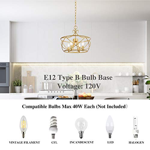 KSANA Antique Gold Chandelier, Modern Drum Light Fixture for Dining & Living Room, Bedroom, Foyer and Kitchen