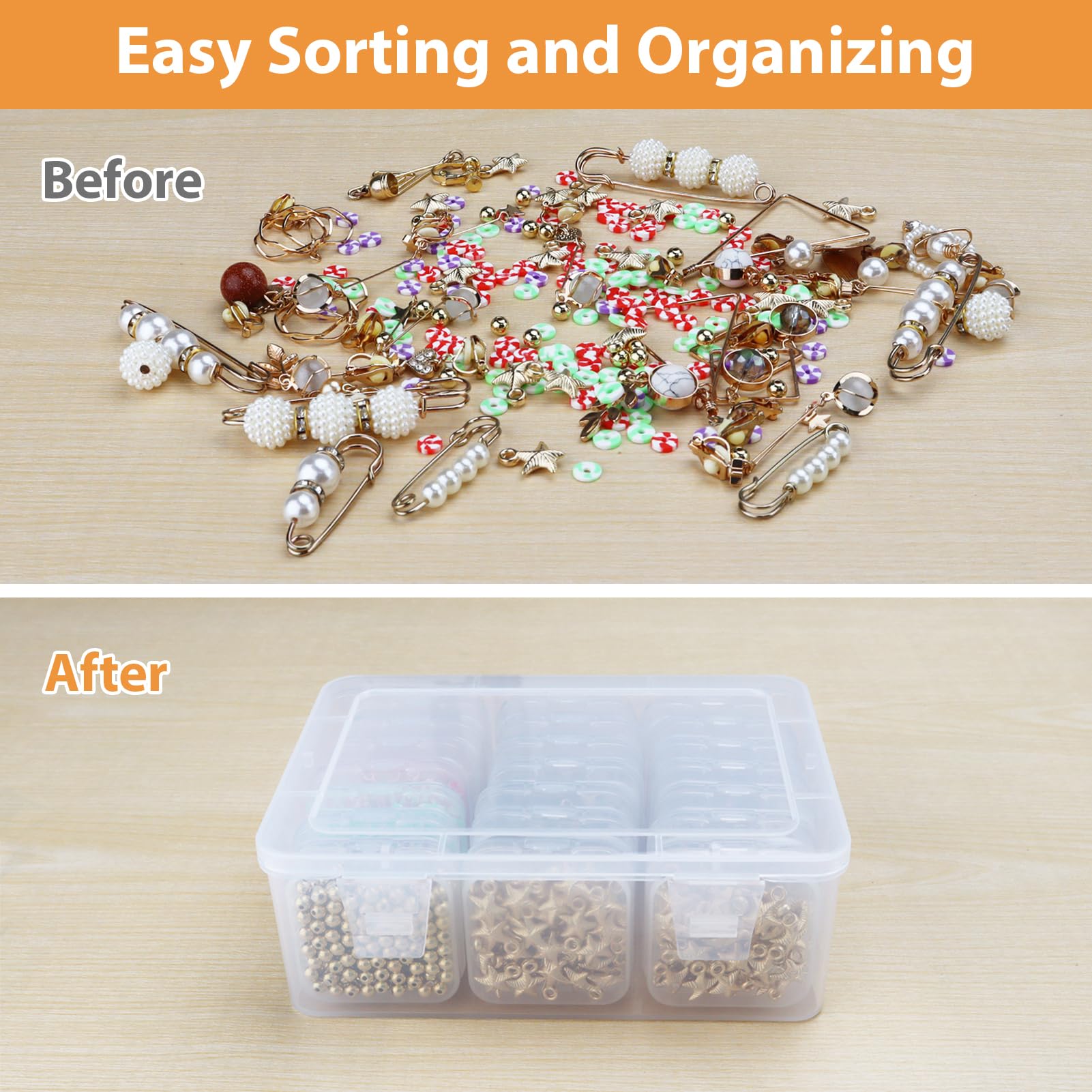 Small Bead Organizers Box, Moon Magpie 44 Pieces Plastic Storage Cases Mini Clear Bead Storage Containers Transparent Boxes with Hinged Lid and Rectangle Clear Craft Case