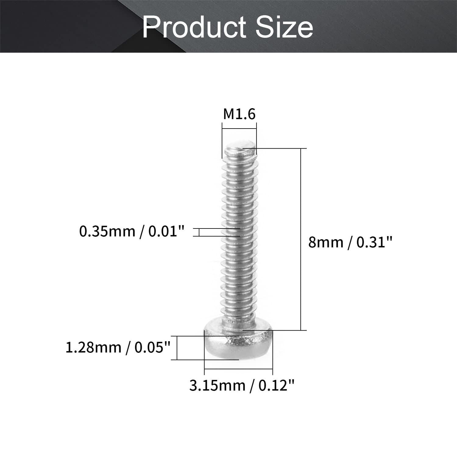 MroMax 50Pcs M1.6 x 8mm Pan Head Phillips Machine Screws, 304 Stainless Steel 18-8, Fully Thread, Metric Silver Gray Cross Head Screws Bolts for Sunglasses, Watch and Small Electronic Devices