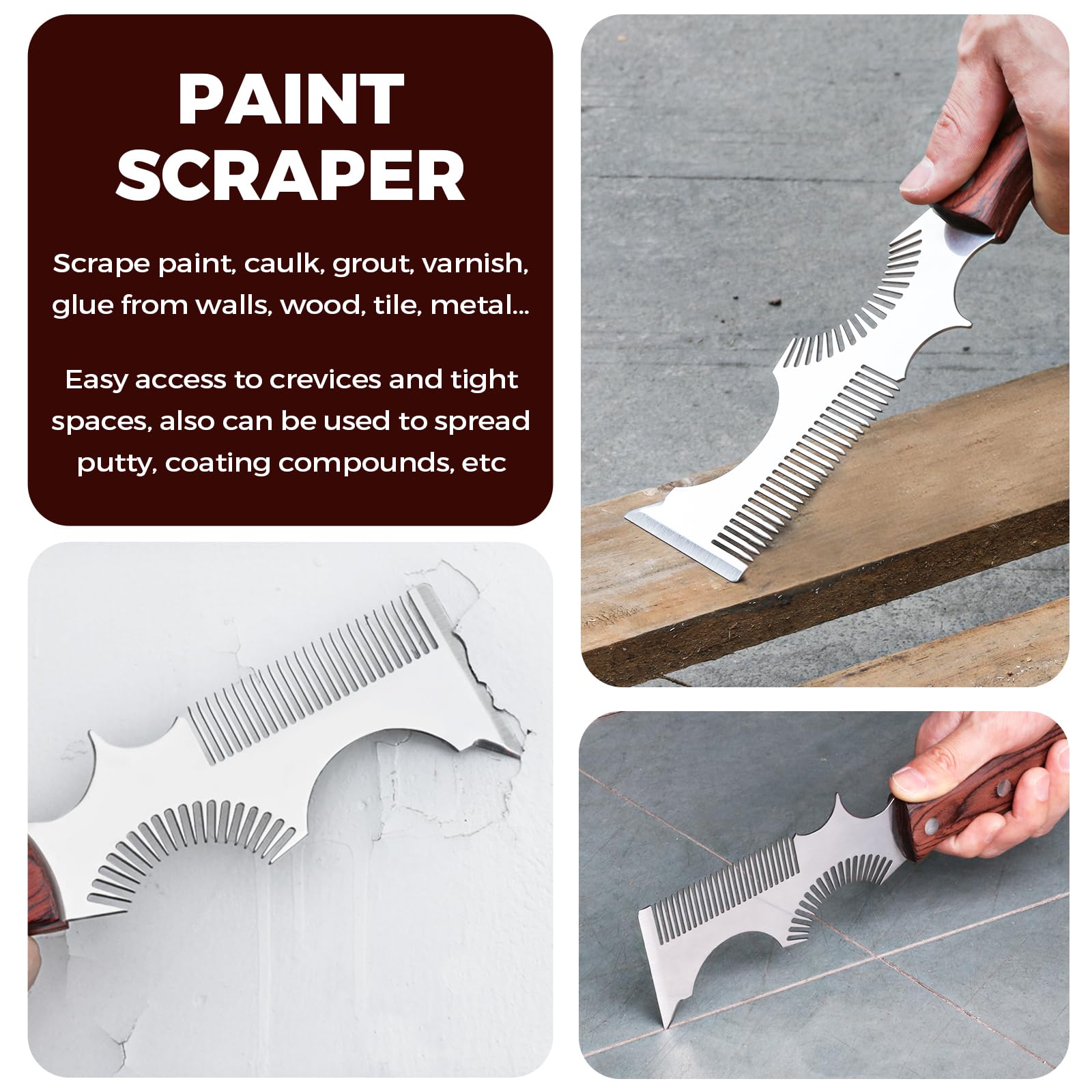 PinStone 8-In-1 Painters Tool, Paint Brush Comb, Paint Roller Cleaner Tool, Stainless Steel Paint Scraper, Putty Knife, Paint Can Opener, Metal Paint Brush Comb and Roller Cleaning Tool