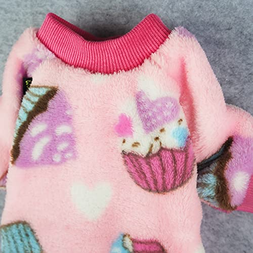 Fitwarm Sweet Cupcake Pet Clothes for Dog Pajamas PJS Coat Soft Velvet Pink Small