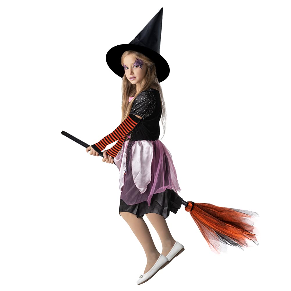 JNYLLN 4Pcs Halloween Witch Broom, Halloween Cosplay Dress Up Costume Halloween Witch Hat Halloween Witch Broomstic Props Cute Witch Broom (Orange)