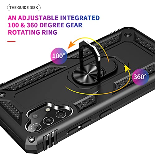 Anvzle for Samsung Galaxy A32 4G [Not Fit A32 5G] Case with [2 Pack] Tempered Glass Screen Protector, Galaxy A32 4G Heavy Duty Armor [Military-Grade] Protective, with Magnetic Ring Stand Cover (Black)
