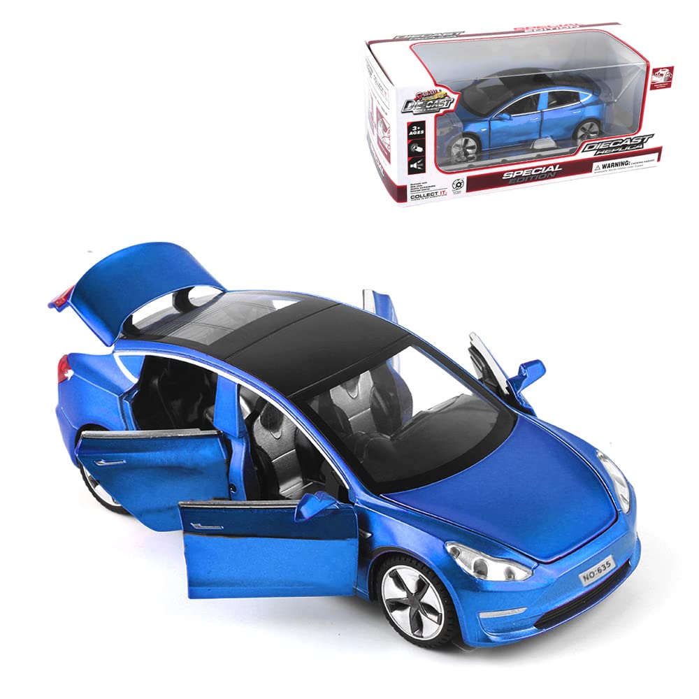 Diecast Toy Car Model 3 Car Model,Zinc Alloy Simulation Casting car Model Pull Back Vehicles,1:32 Scale Mini Vehicles Toys with Lights and Music for Toddlers Kids Children Birthday Gift (Blue)